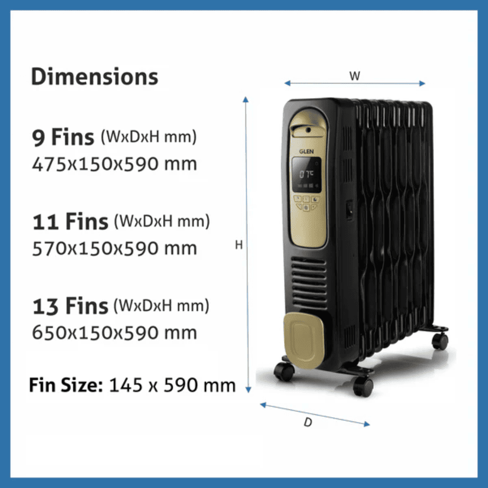 Glen 13 Straight Fins 2900 Watts Electric Oil Filled Digital Room Heat ...