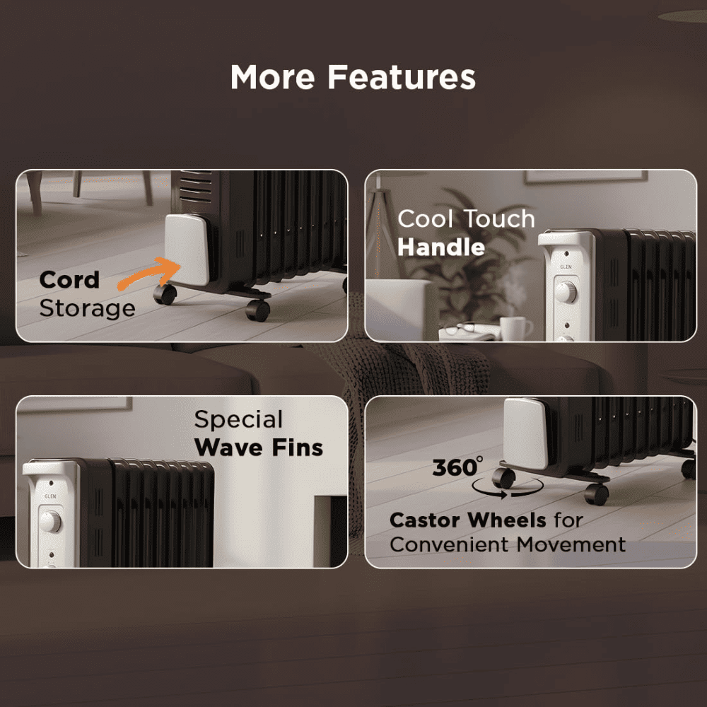 Glen 11 Straight Fins 2900 Watts Electric Oil Filled Digital Room Heat ...