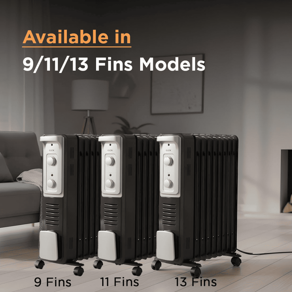 Glen 13 Straight Fins 2900 Watts Electric Oil Filled Digital Room Heat ...
